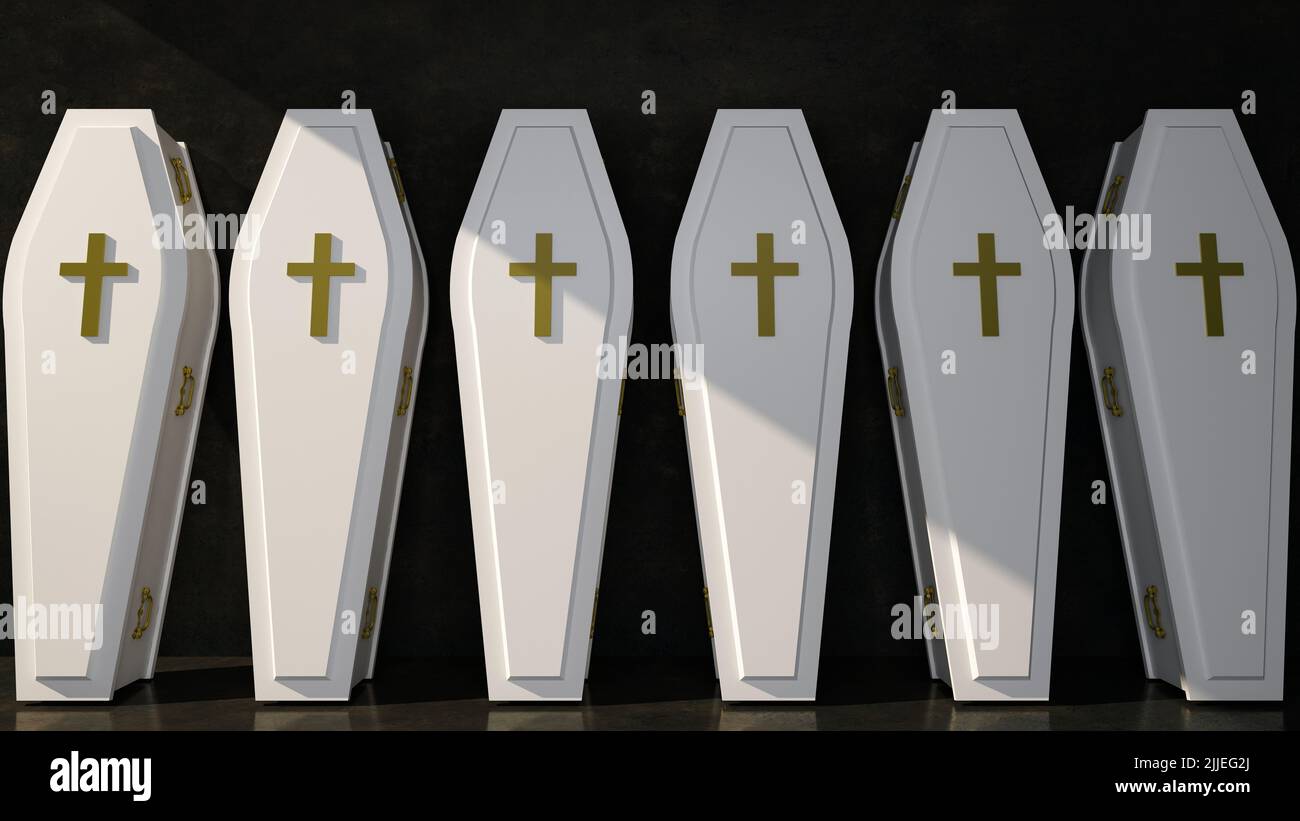 White coffins hi-res stock photography and images - Alamy