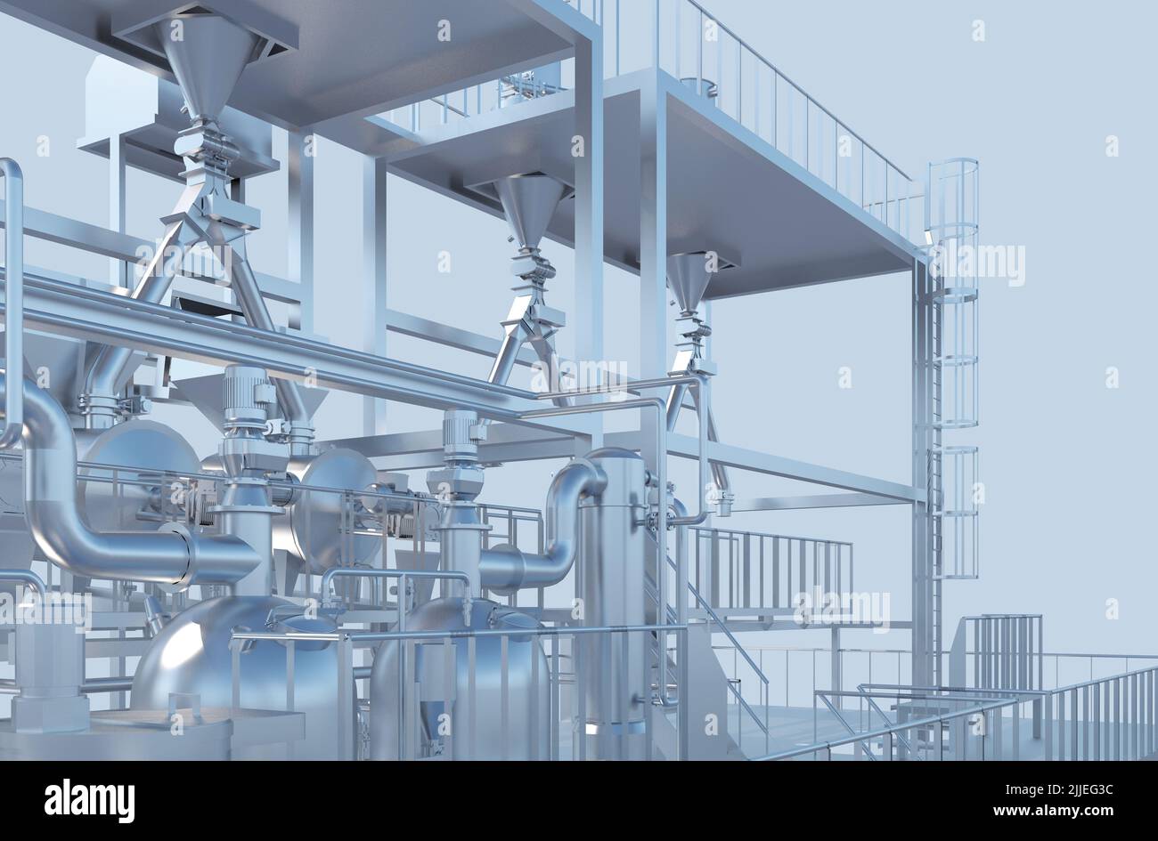 close up industrial background with reactors pipes engines. 3d ...