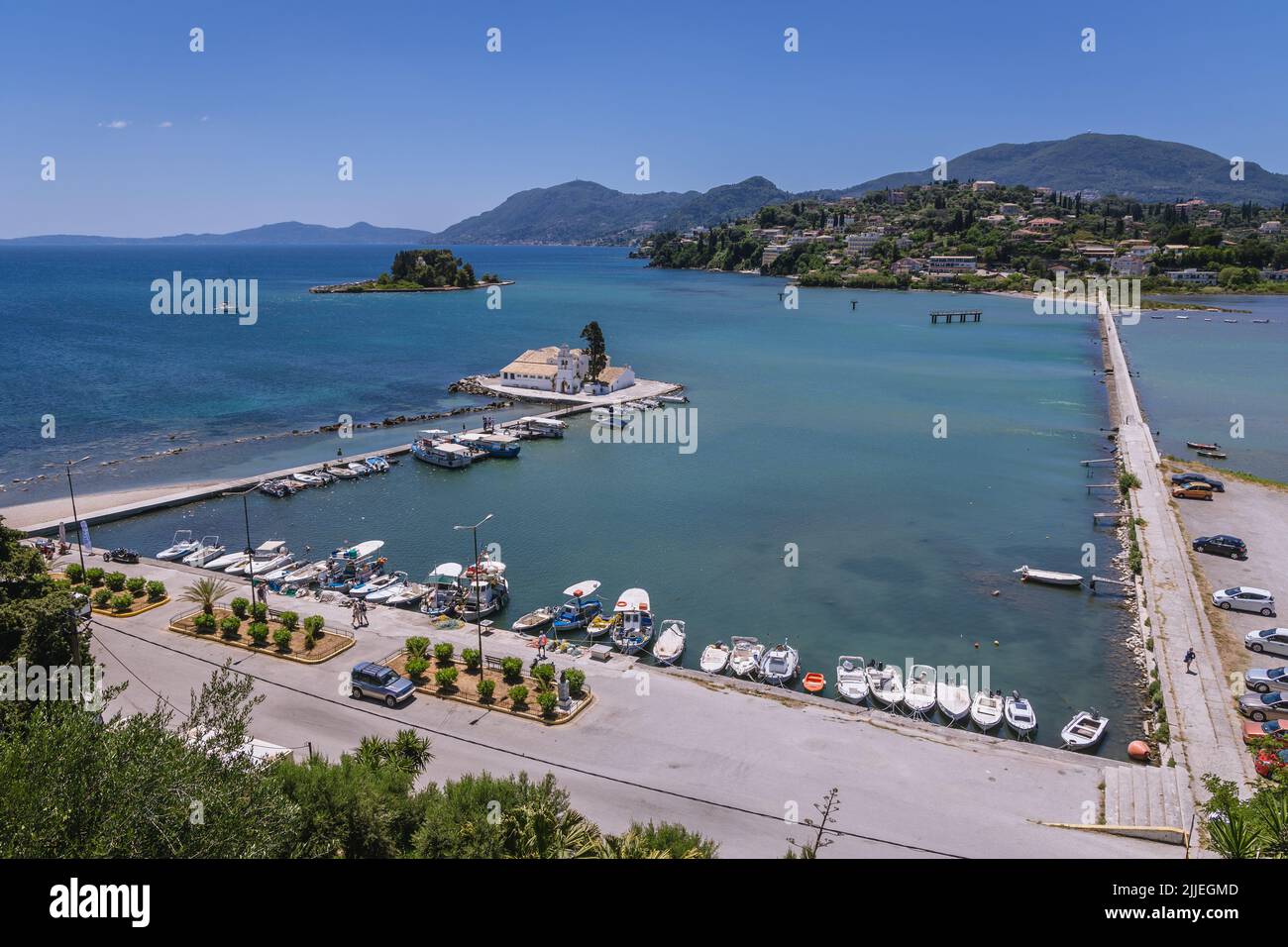 Vlacherna Monastery and Pontikonisi Island in Kanoni area of Corfu city ...