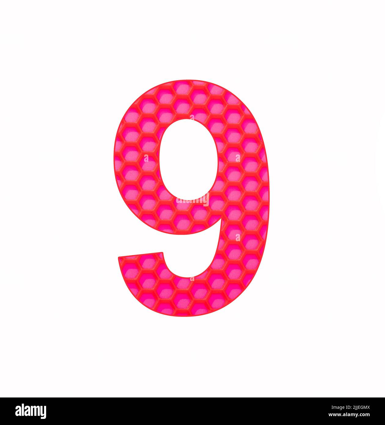 Number 9 - Digit nine on the background of red silicone hexagonal Stock ...