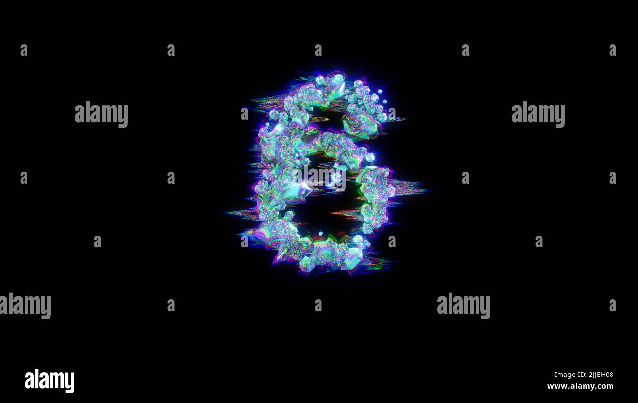 style cybernetic blue glitchy font - number 6 on black, isolated ...