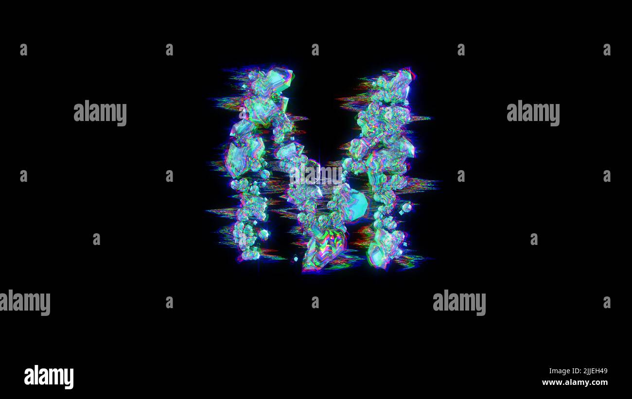 style cybernetic blue glitchy alphabet - letter M on black, isolated ...