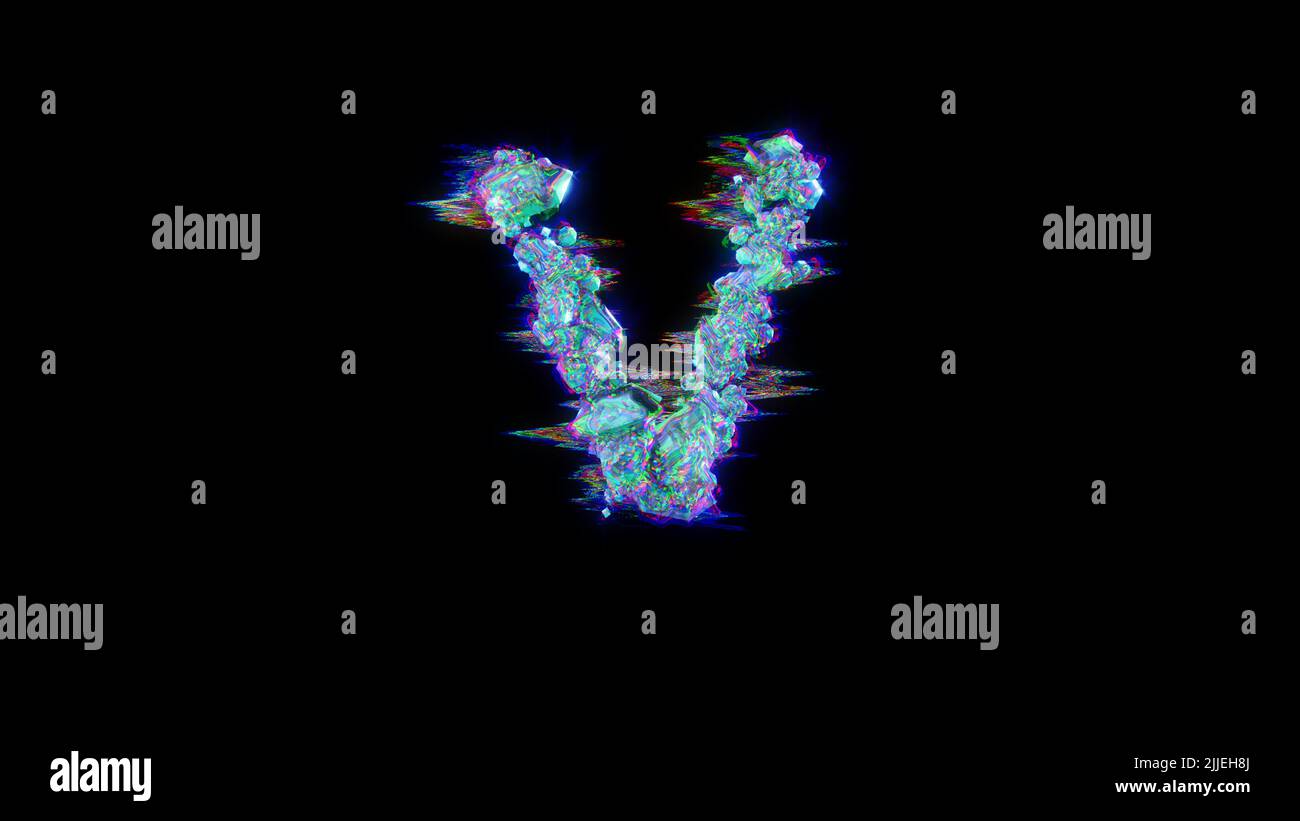 style cybernetical blue distortion alphabet - letter V on black ...