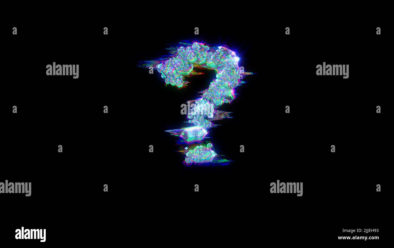 style cybernetical blue glitch font - question mark on black, isolated ...