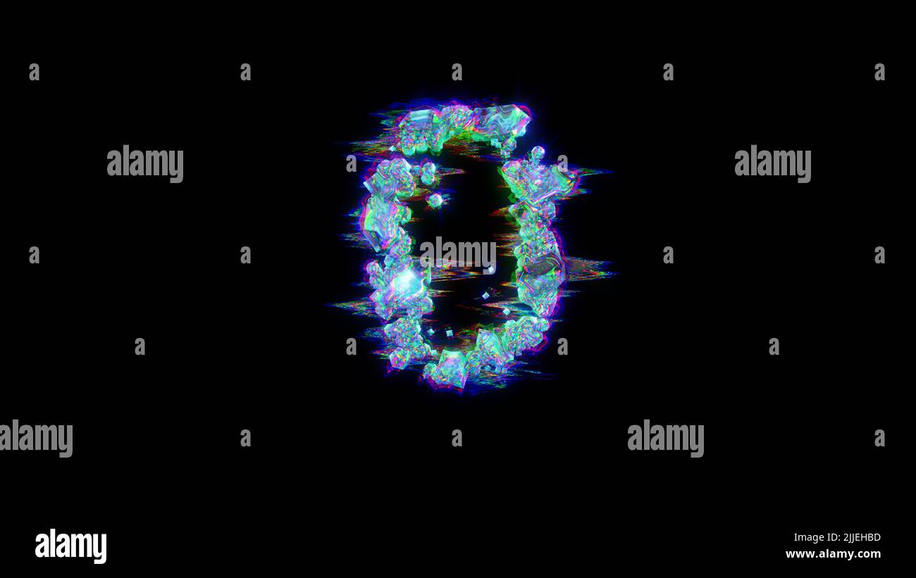 style cybernetic blue distorted font - number 0 on black, isolated ...