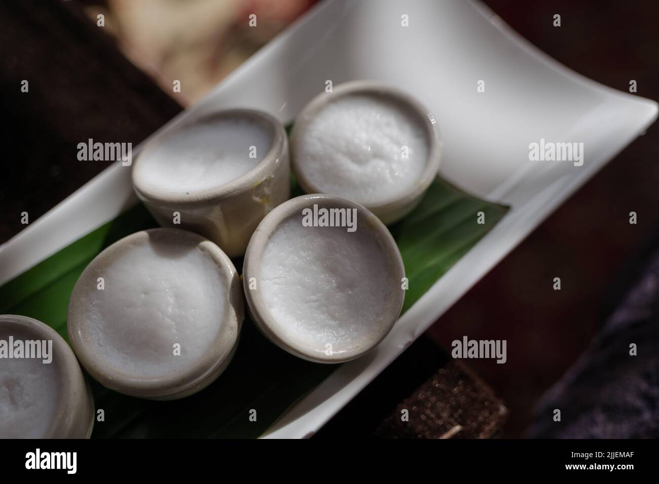 Thai Coconut Milk Custard, Khanom Thuai, sweet Thai dessert Stock Photo ...