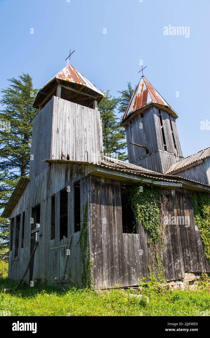 Old wooden Georgian church in Samegrelo, Georgia. Old architecture and ...