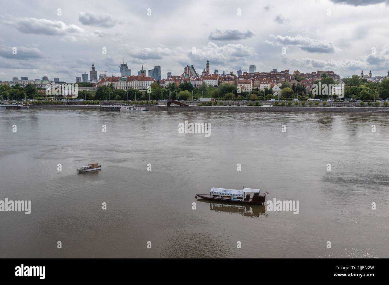 Vistula River and Old Town in Warsaw, capital of Poland, view with ...