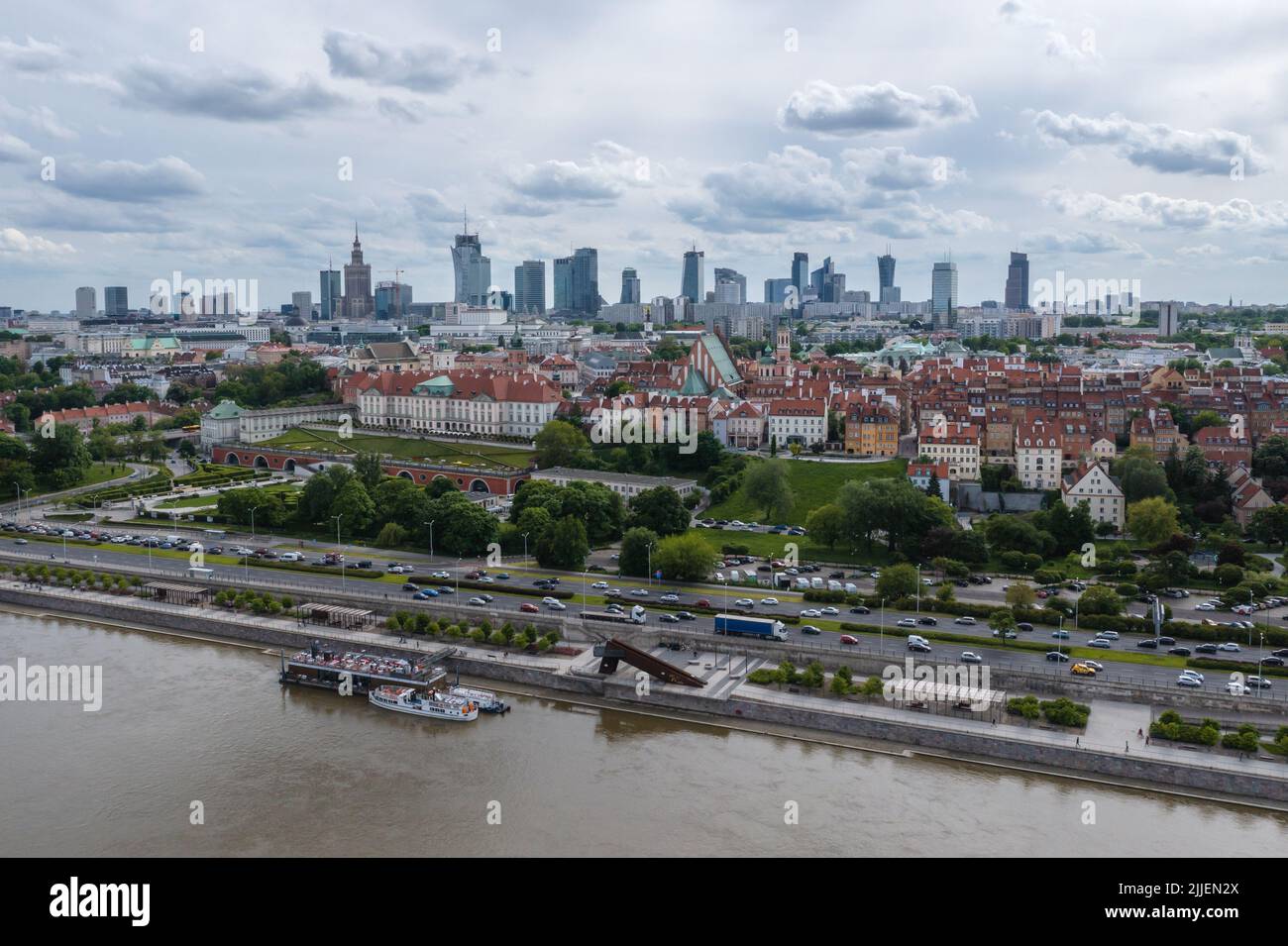 Vistula River and Old Town in Warsaw, capital of Poland, view with ...