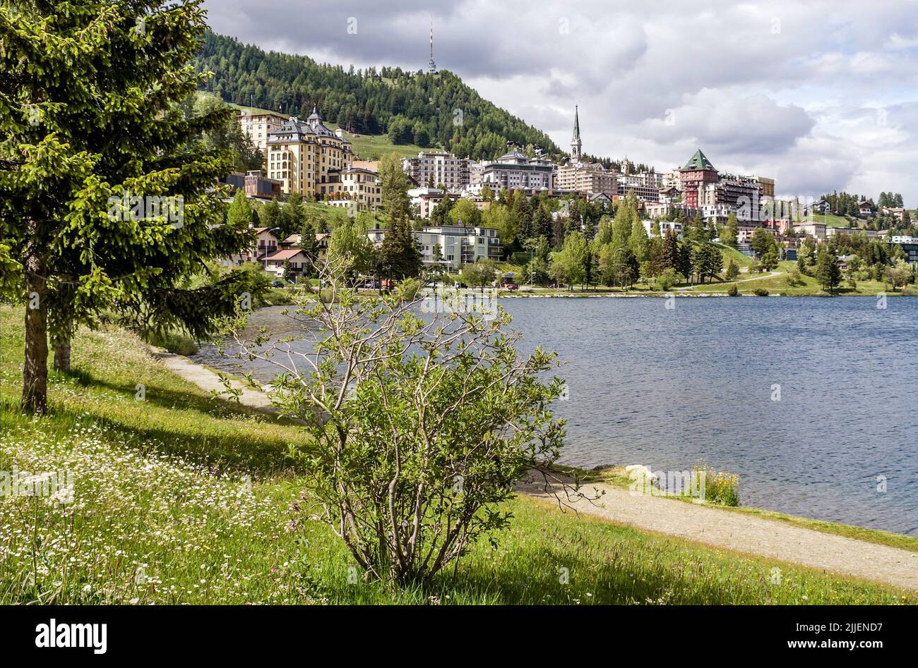 St. Moritz and Lake St.Moritz in spring, Switzerland, Grisons ...