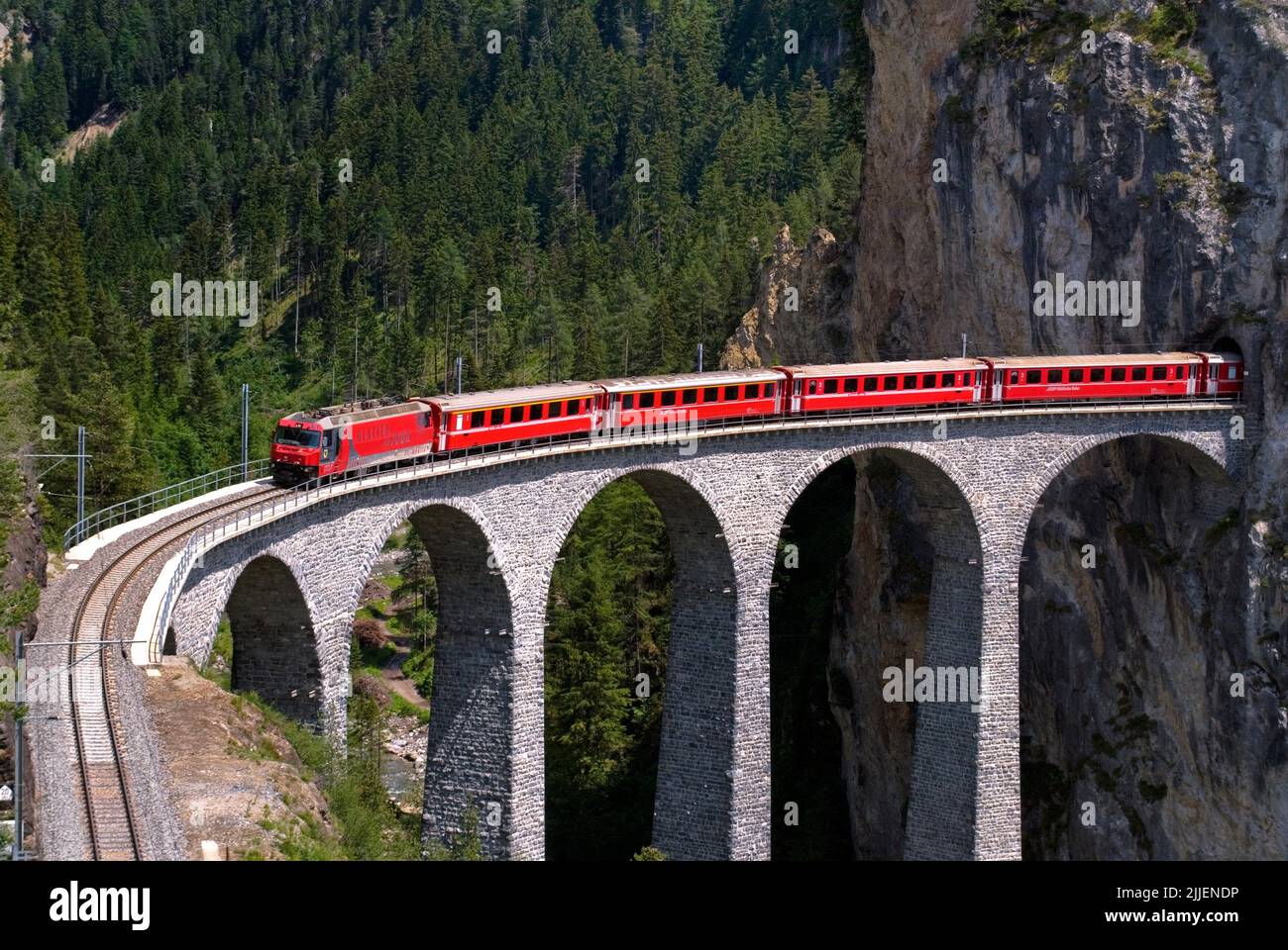 Glacier Express at the Landwehr Viaduct in the Swiss Alps, Switzerland ...