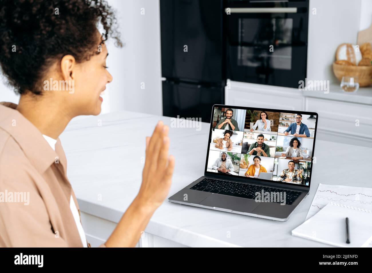 Virtual meeting, brainstorm of colleagues, online conversation. African ...