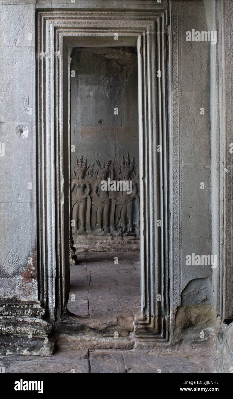 one of the temple gates at the famous Angkor Wat Temple, Cambodia ...