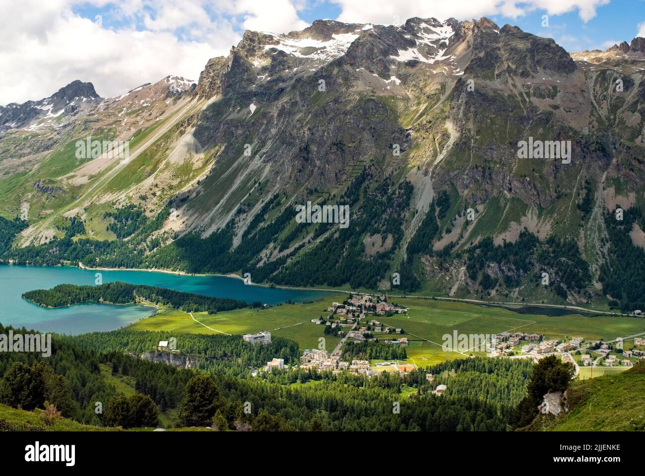 Summer landscape, Lake Sils, Switzerland, Grisons, Oberengadin, Sils ...