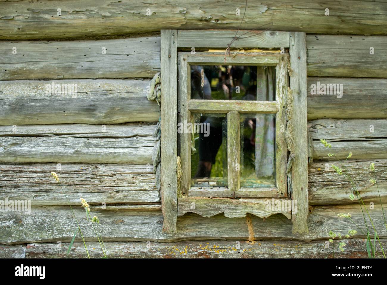 Abandoned wooden house in a dead village. Golden autumn. Old rustic ...