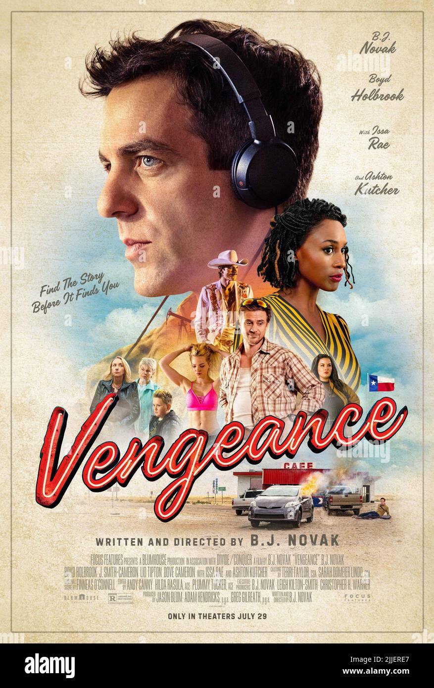 VENGEANCE, US poster, top: B.J. Novak; middle from left: Ashton Kutcher ...