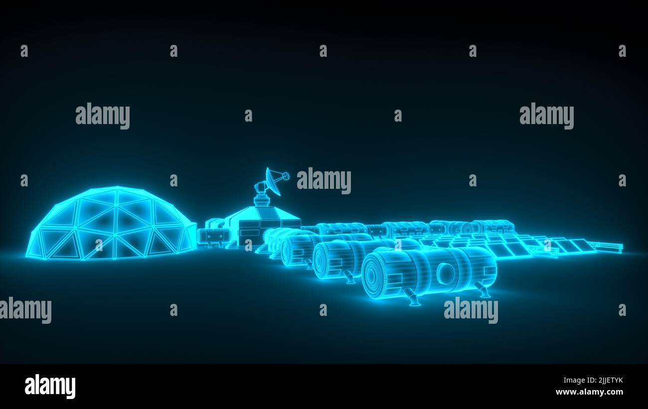 a blue wireframe from a space station outpost (3d rendering Stock Photo ...
