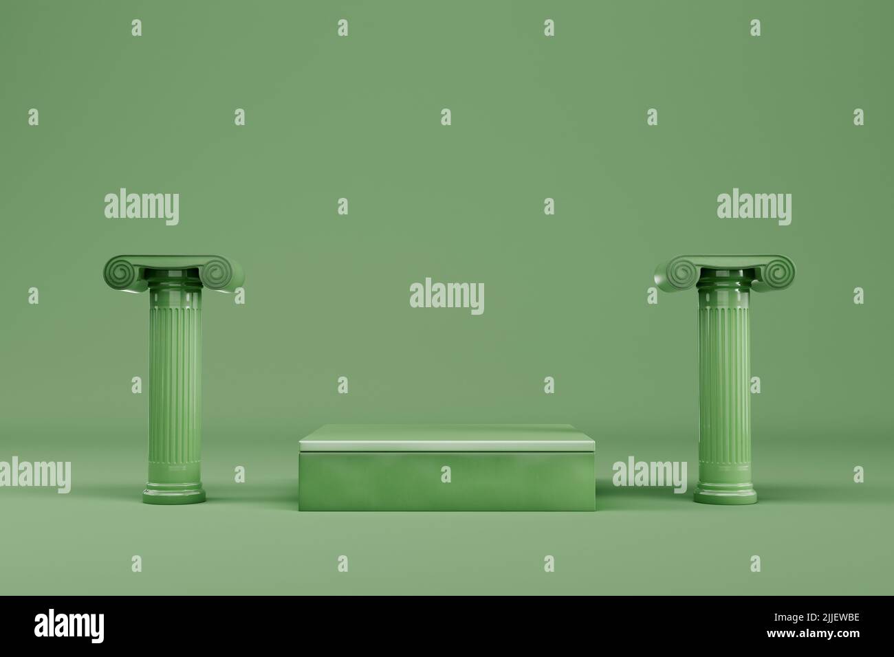 Abstract minimal background. Green rectangle pedestal with ancient ...