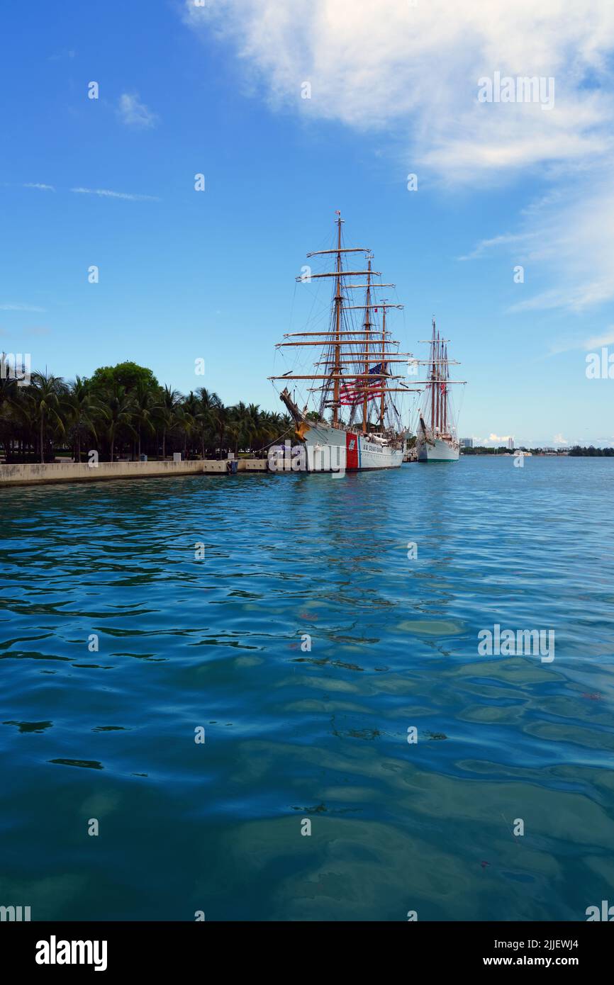 MIAMI BEACH, FL -18 MAY 2022- View of the USCGC Barque Eagle boat, a ...
