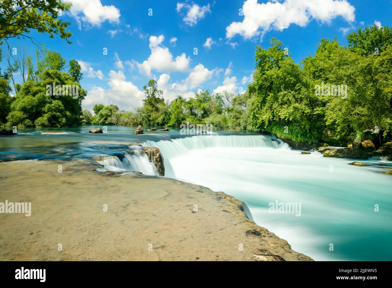 Long exposure wide angle scenic view of Manavgat waterfall in Antalya ...