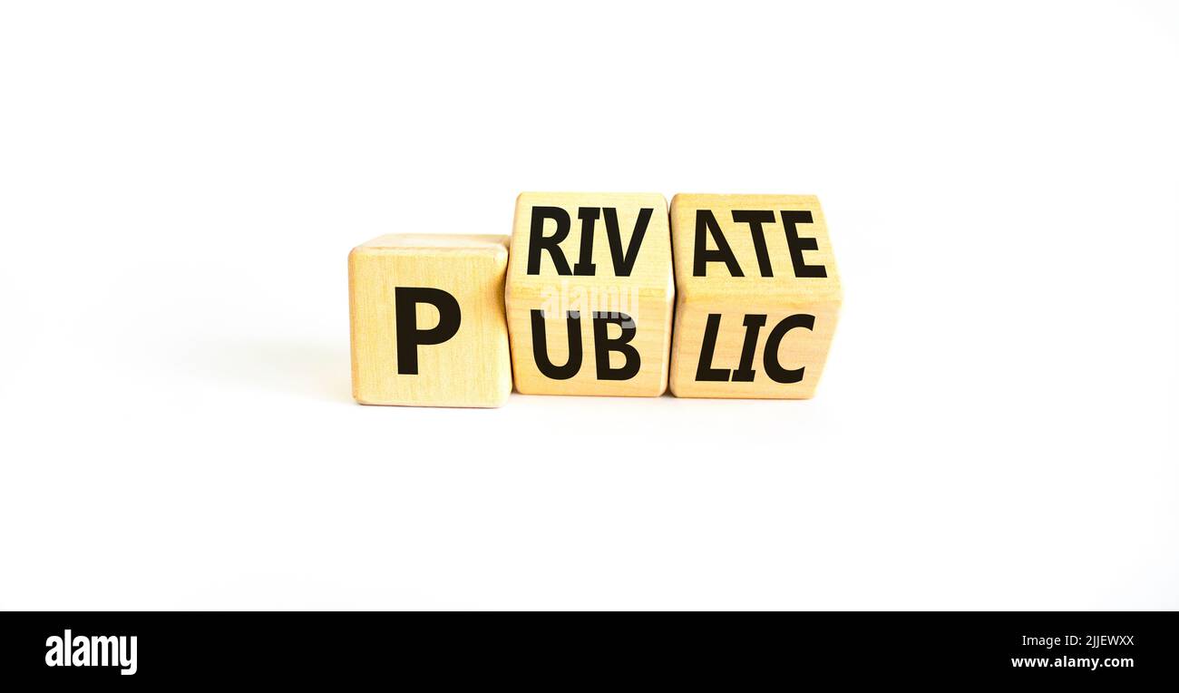 Private or public symbol. Concept words Private or Public on wooden ...