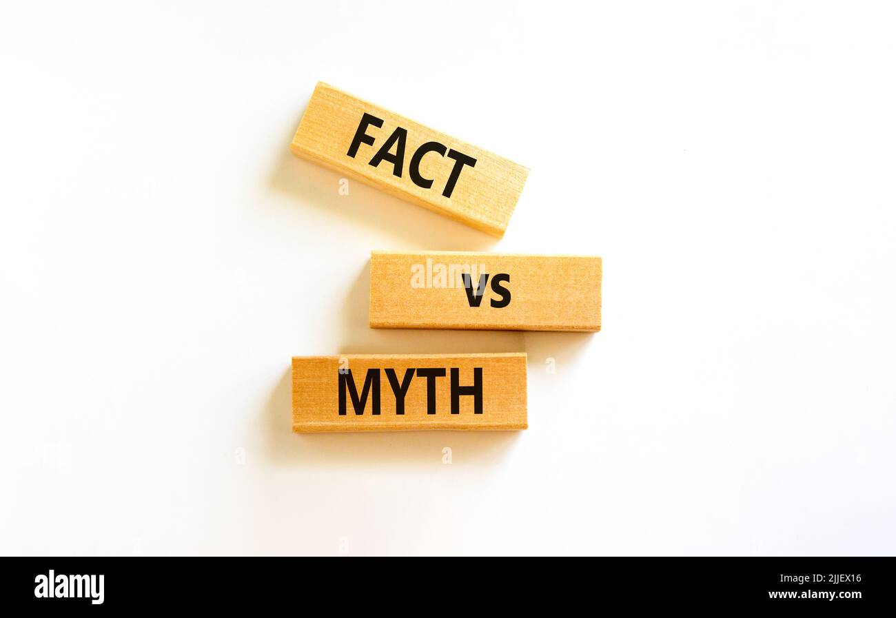 Fact vs myth symbol. Concept words Fact vs myth on wooden blocks on a ...