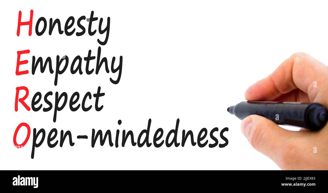 HERO honesty empathy respect open-mindedness symbol. Concept words HERO ...