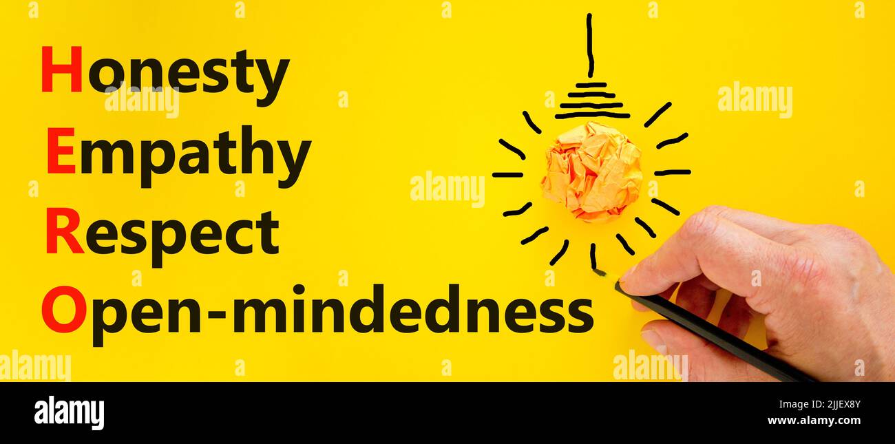 HERO honesty empathy respect open-mindedness symbol. Concept words HERO ...