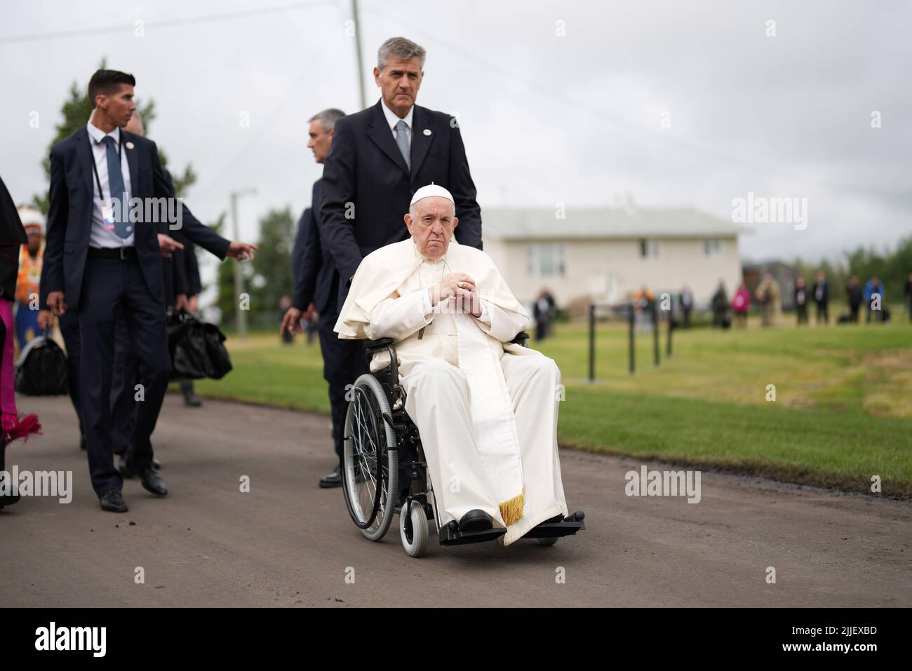 Pope Francis leaves after visiting the Ermineskin Cree Nation Cemetery ...