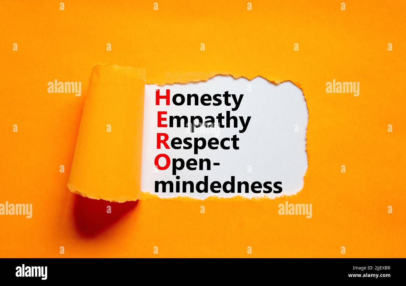 HERO honesty empathy respect open-mindedness symbol. Concept words HERO ...