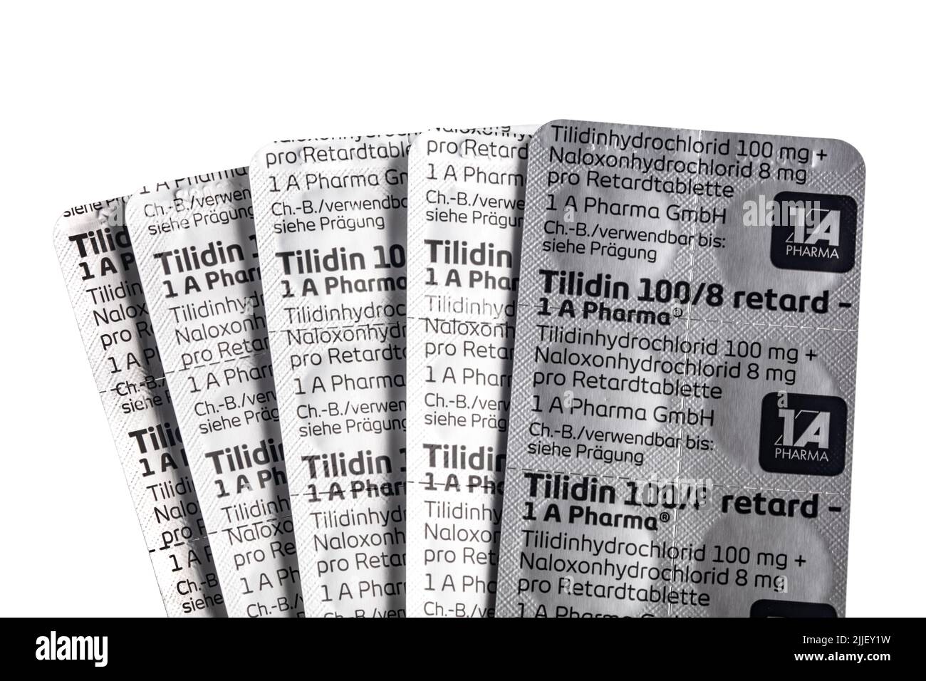 WETZLAR, GERMANY 2022-04-21: Blisters of TILIDIN PAINKILLER. Tilidin is ...
