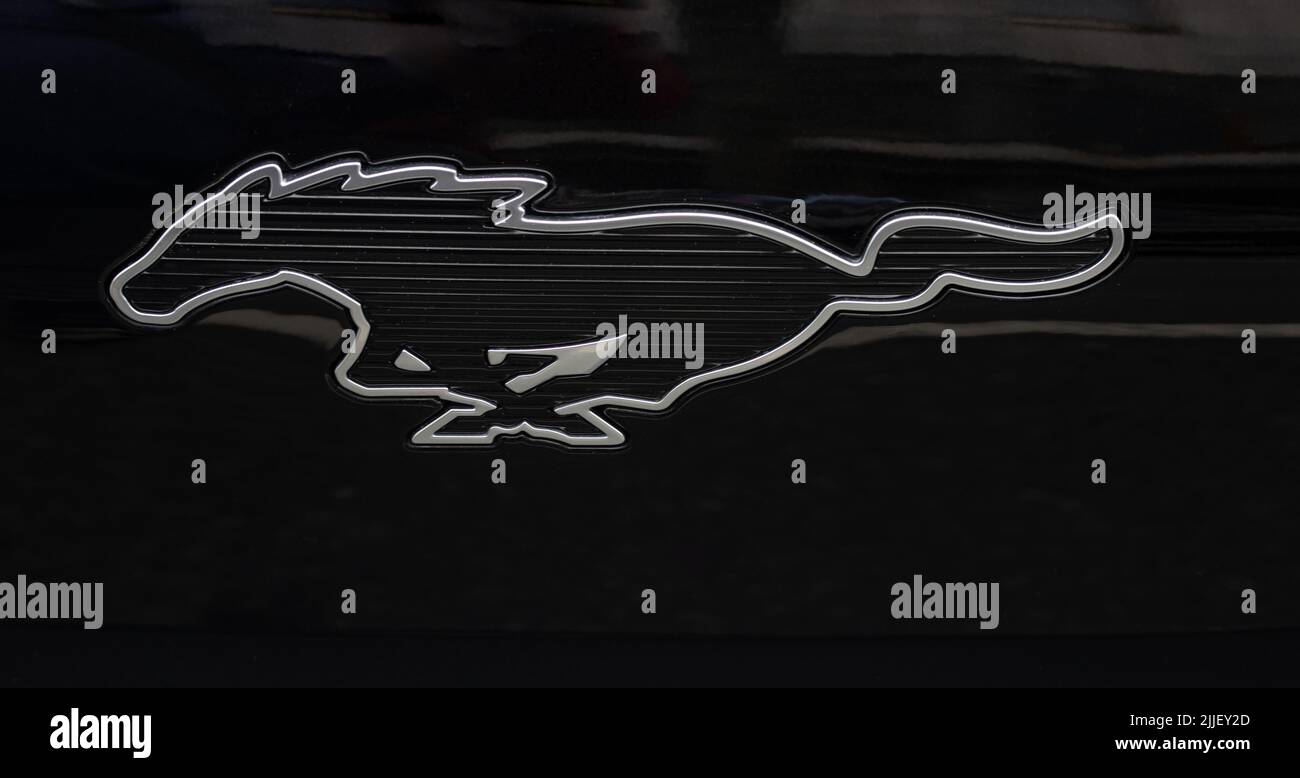 WETZLAR, GERMANY 2022-04-23: Ford logo on front of a car. Ford is an ...