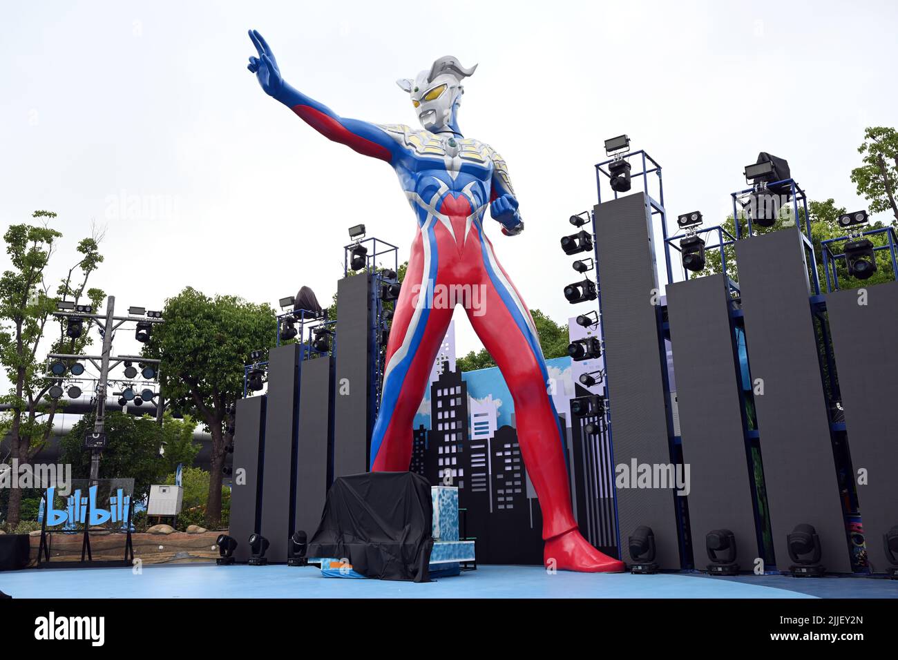 SHANGHAI, CHINA - JULY 24, 2022 - A giant Ultraman model is seen on an ...