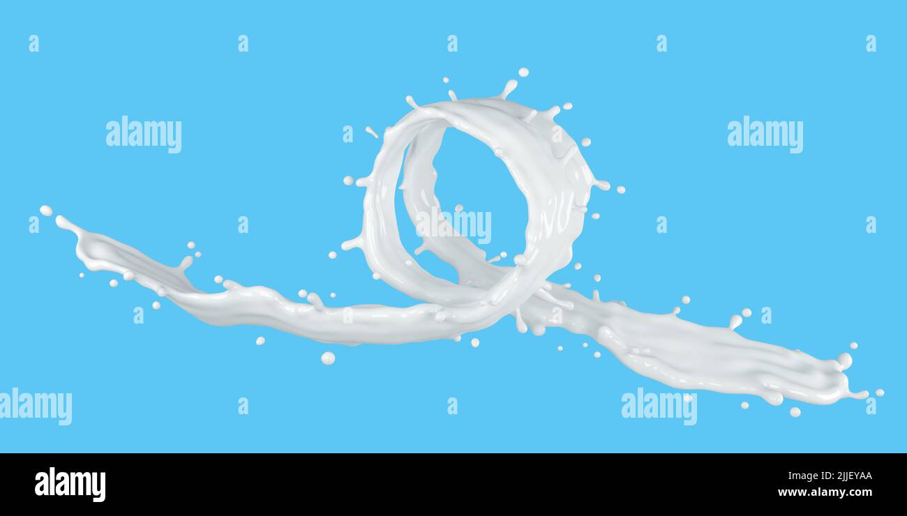 3d illustration of milk splash on blue background with clipping path ...