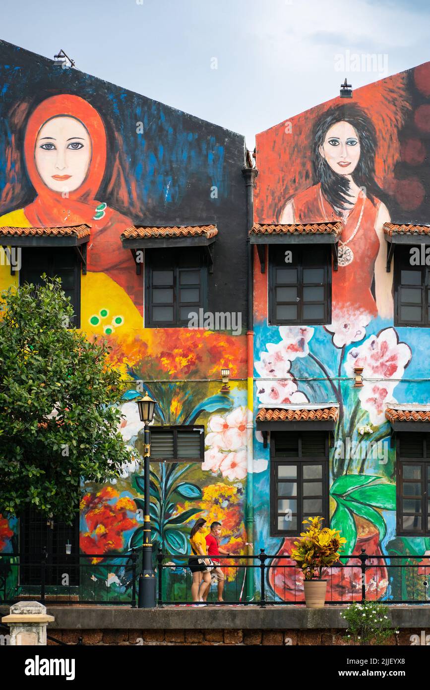 MELAKA, MALAYSIA - June 11, 2022: Street art on buildings along the ...