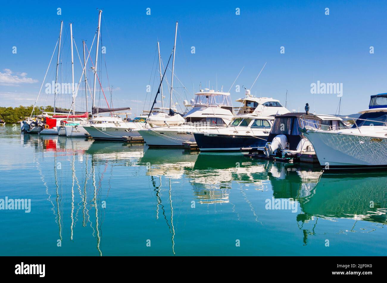 Mooring yachts and motor boats in the marina - Soldiers Point, NSW ...