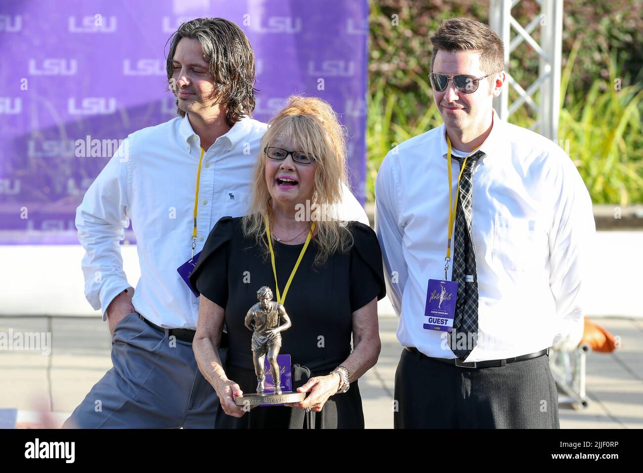 Baton Rouge, LA, USA. 25th July, 2022. Jackie Maravich poses with a ...