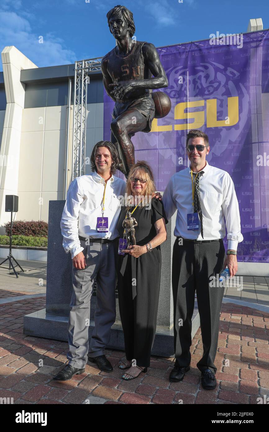 Baton Rouge, LA, USA. 25th July, 2022. Jackie Maravich poses with a ...