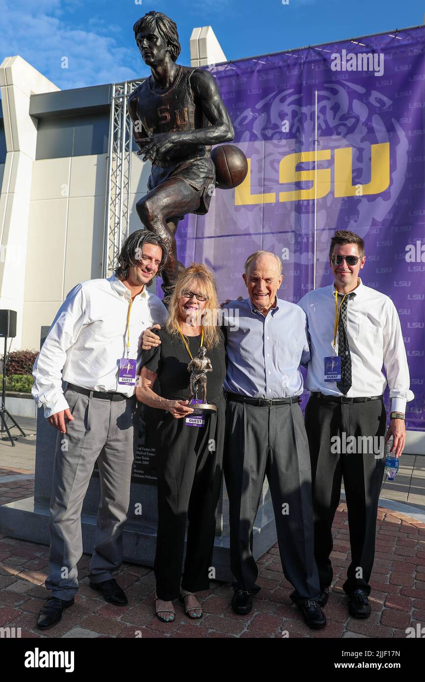 July 25, 2022: Jackie Maravich poses with the new statue with her son's ...
