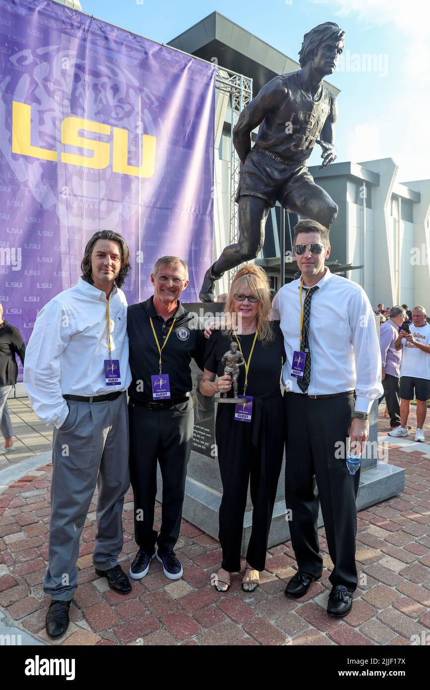July 25, 2022: Jackie Maravich poses with the new statue with her son's ...