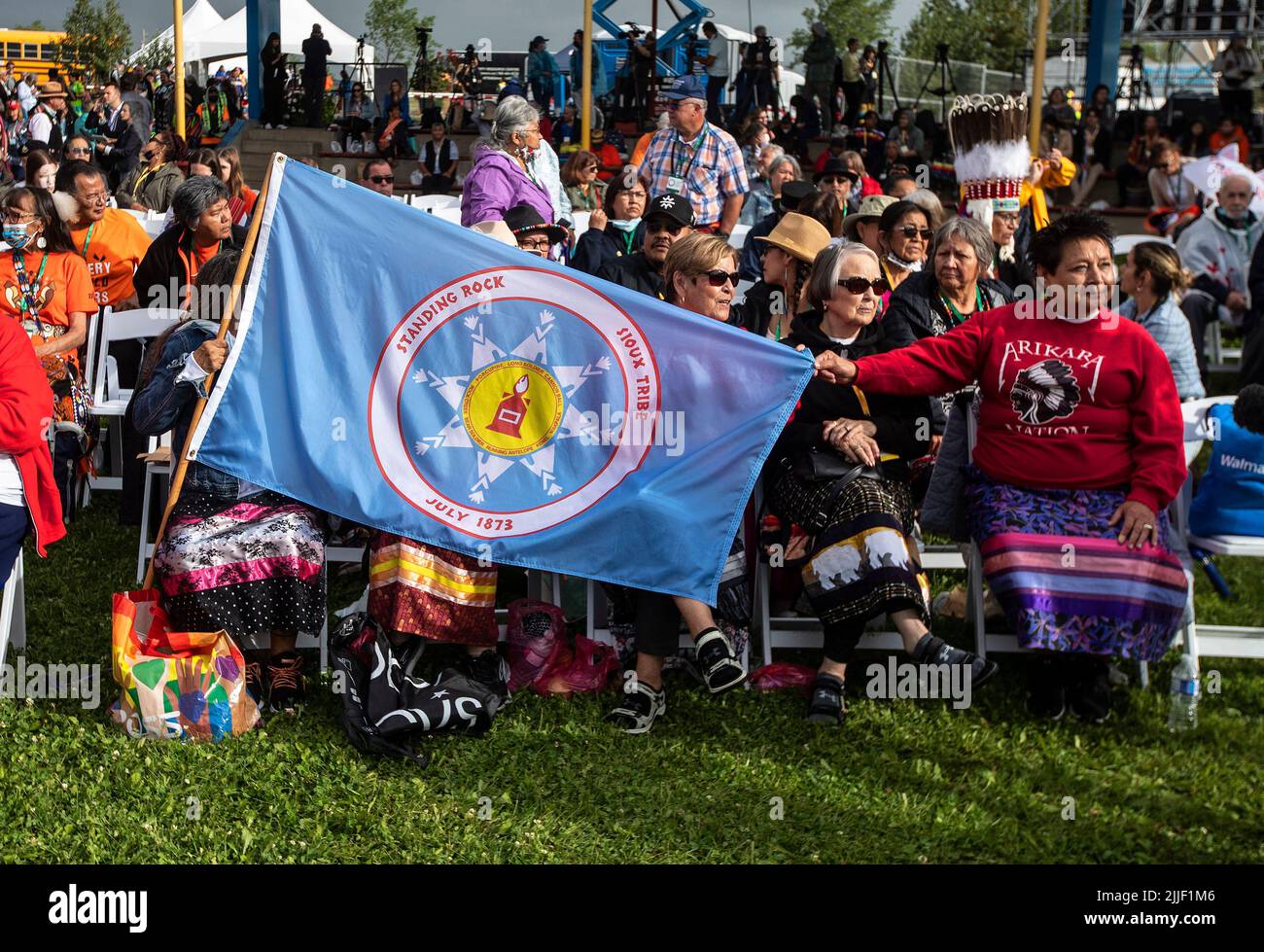 Maskwacis, Alta. Canada, July 25, 2022.Indigenous people gather to see ...