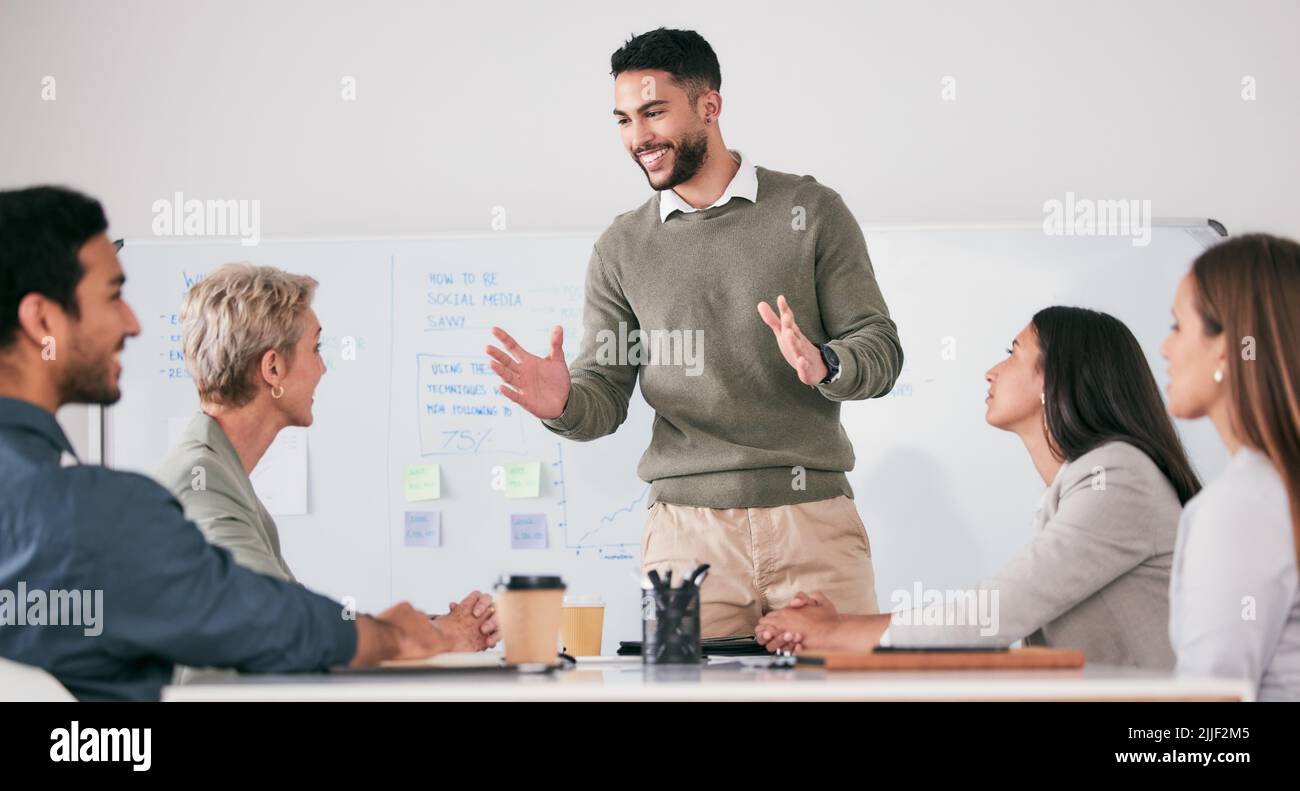 Guys your input is important. a businessman giving a presentation at ...