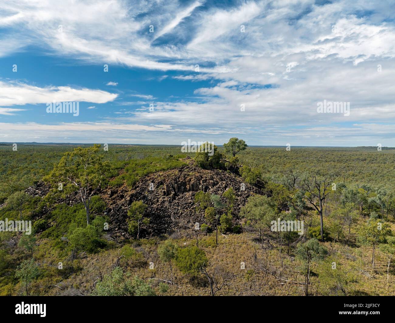 Drone aerial of Policeman's Knob at Rubyvale Australia under a cloudy ...