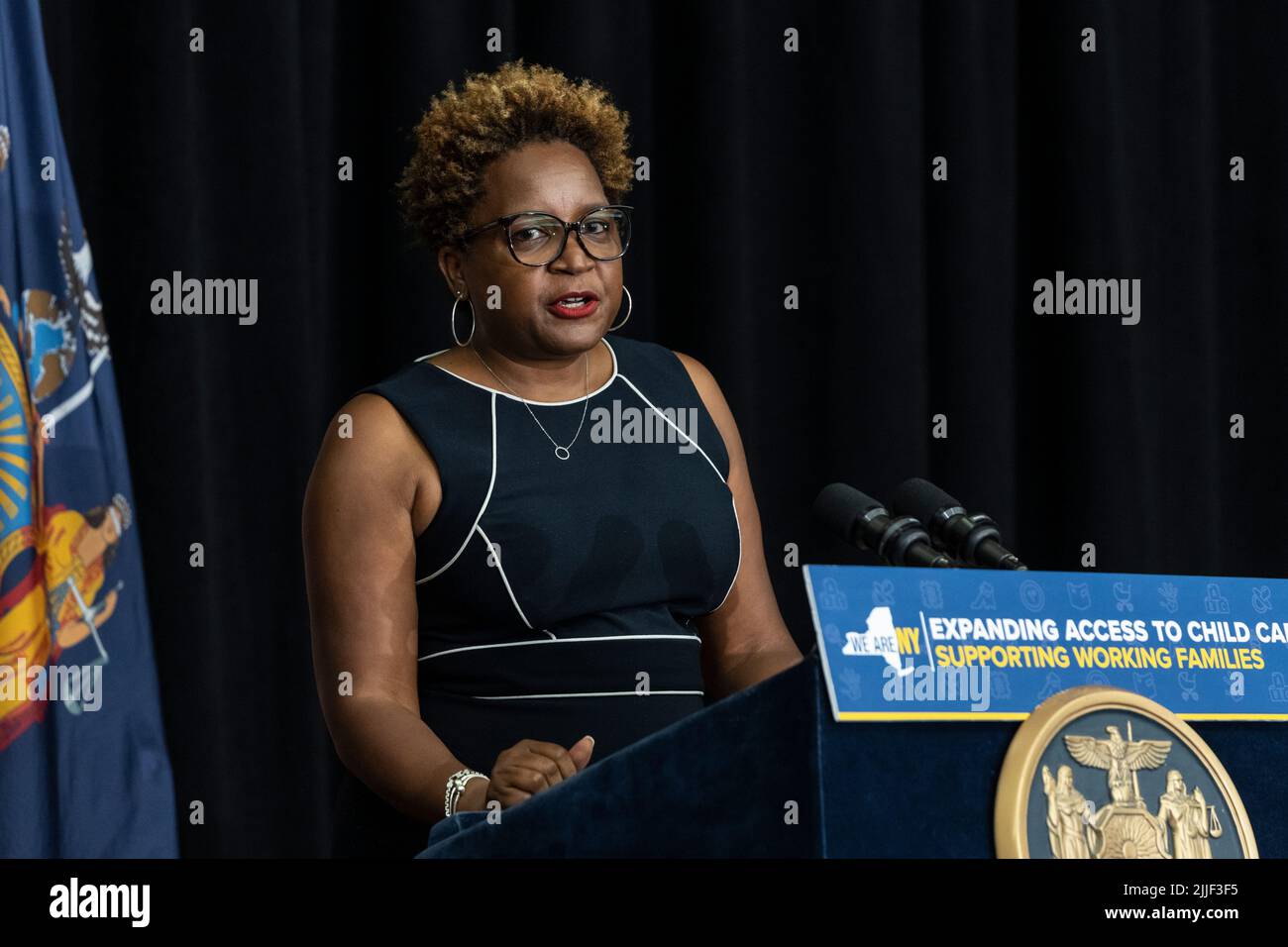 New York, NY - July 25, 2022: Tara Gardner speaks during Governor ...
