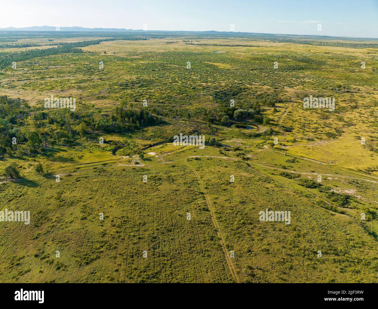 A drone aerial view of the vastness of the Australian bush in central ...
