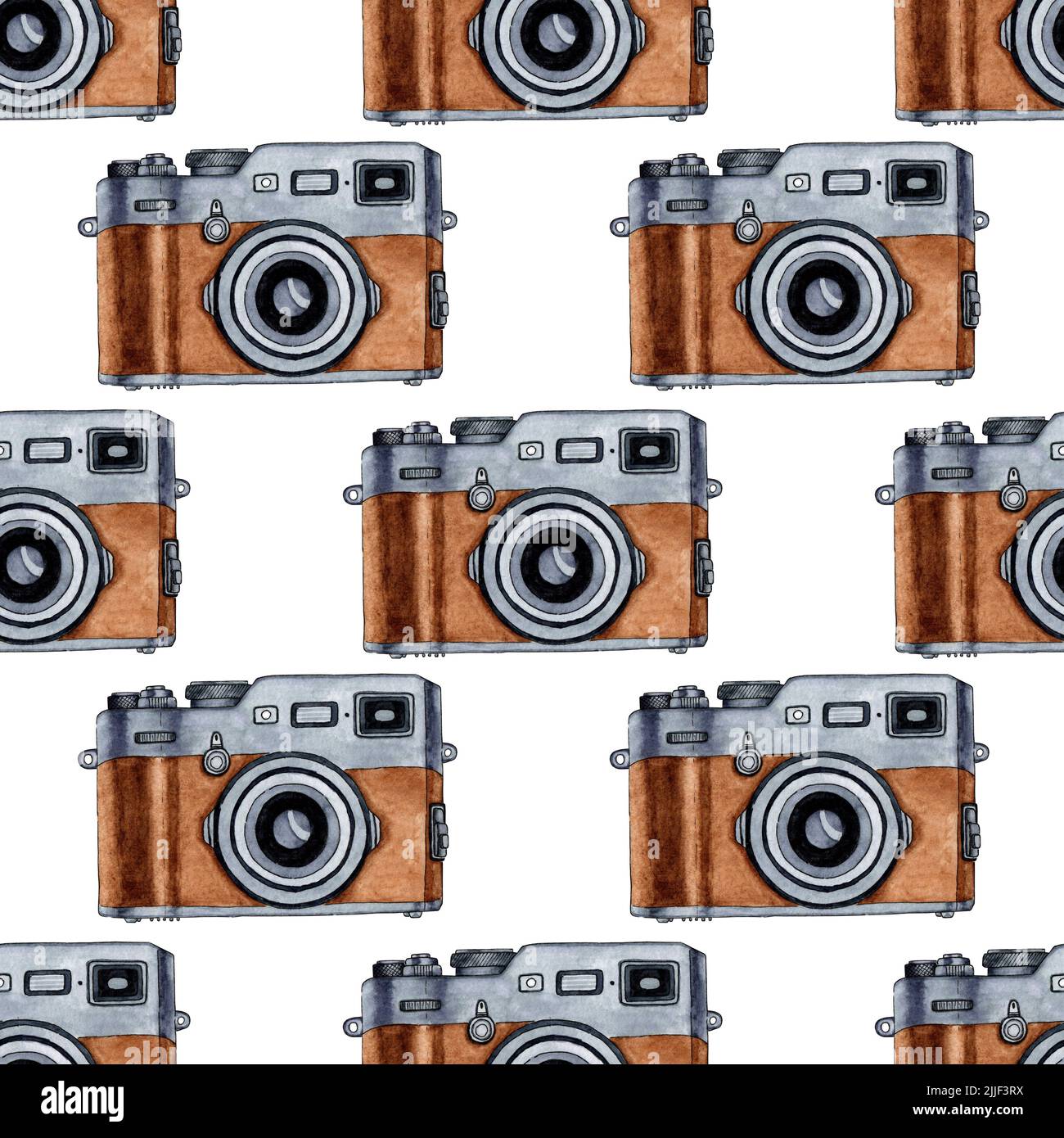 Watercolor illustration pattern of a brown retro camera. Ideal for ...