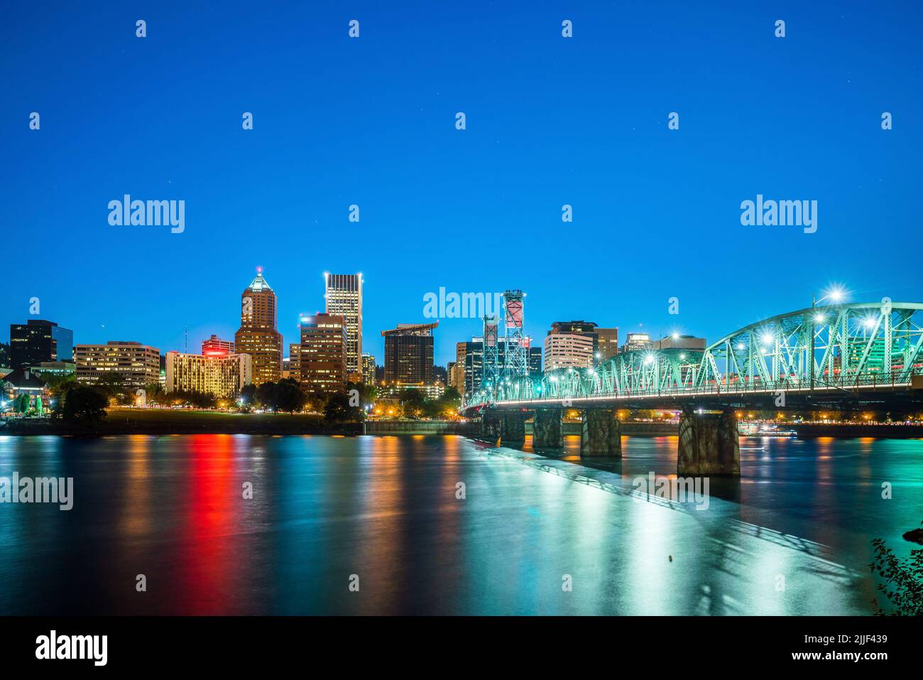 Downtown Portland Oregon skyline at night in USA Stock Photo - Alamy