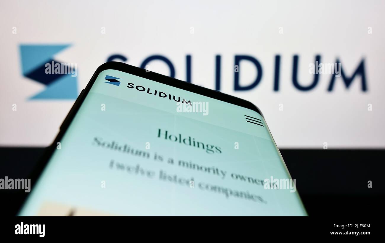 Smartphone with website of Finnish investment company Solidium Oy on ...