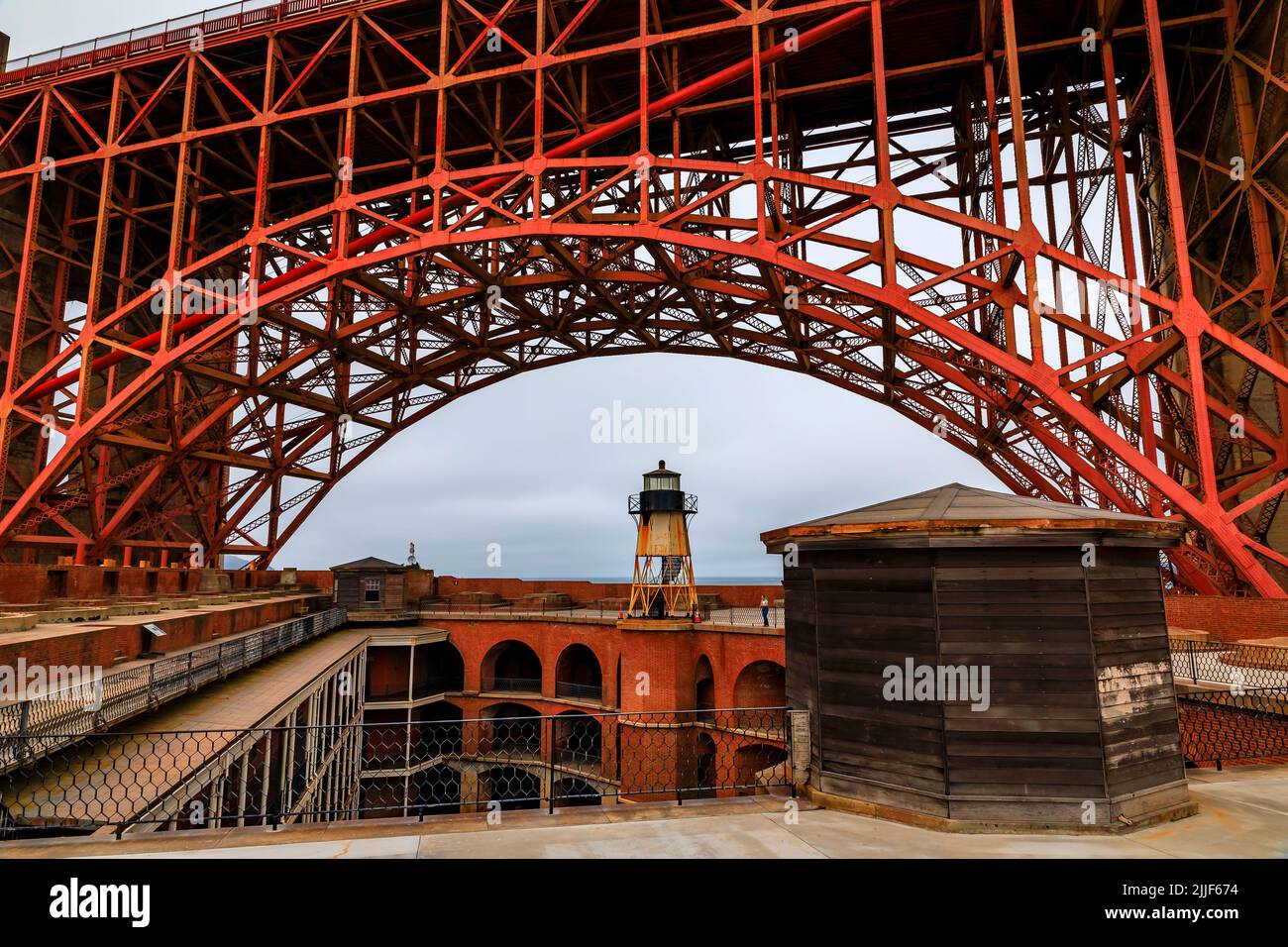 Fort Point National Historic Site courtyard and lighthouse with the ...