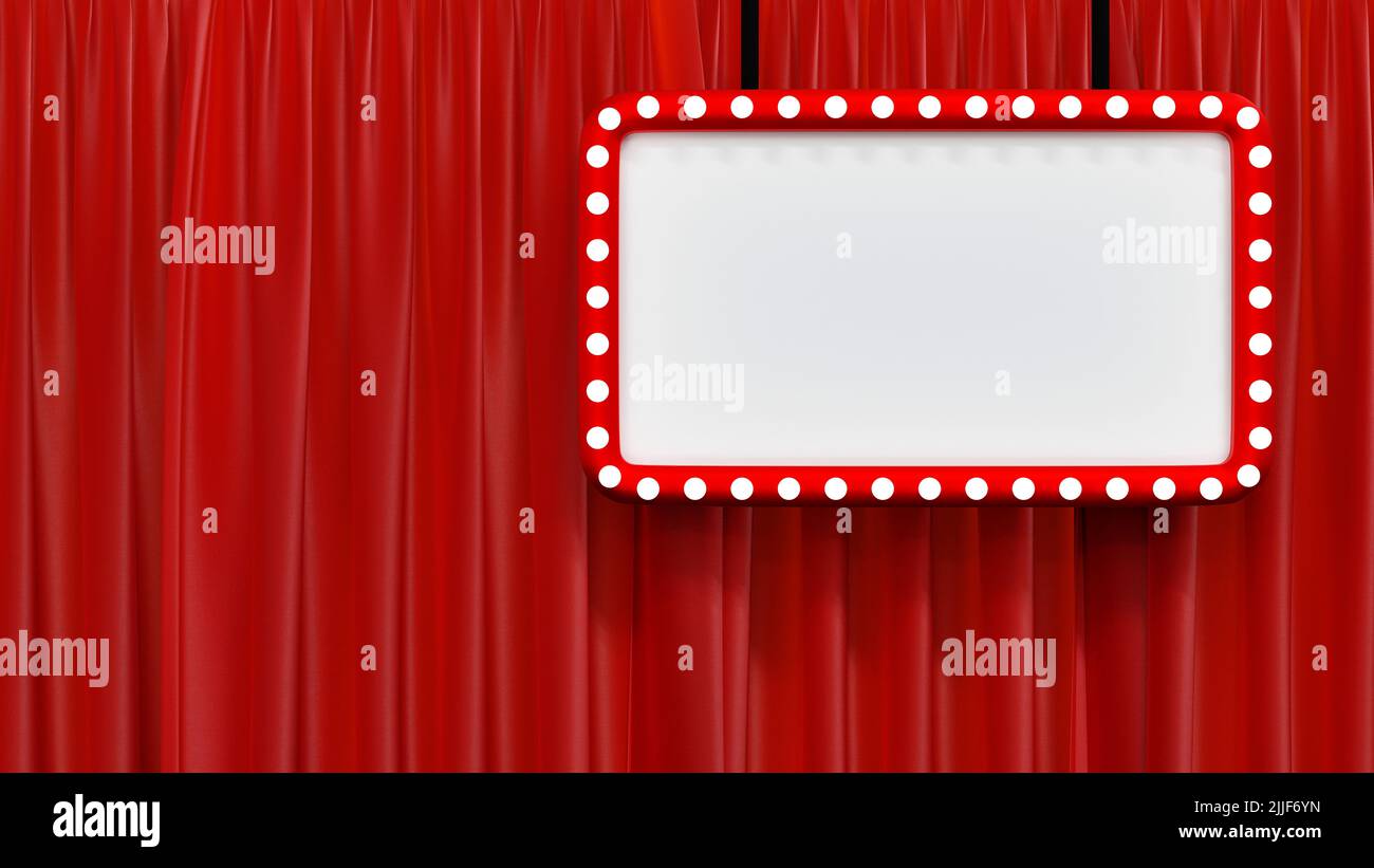 Blank mock up red billboard with light bulb on stage theatre or opera ...